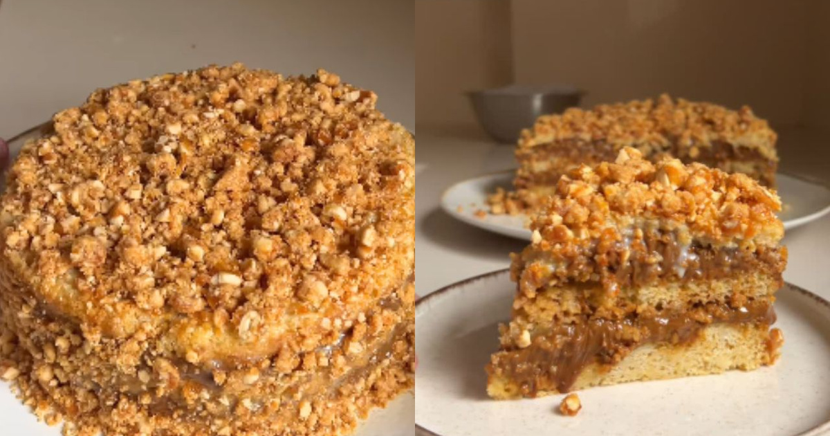 Bolo crocante de amendoim com doce de leite: receita simples com massa ...